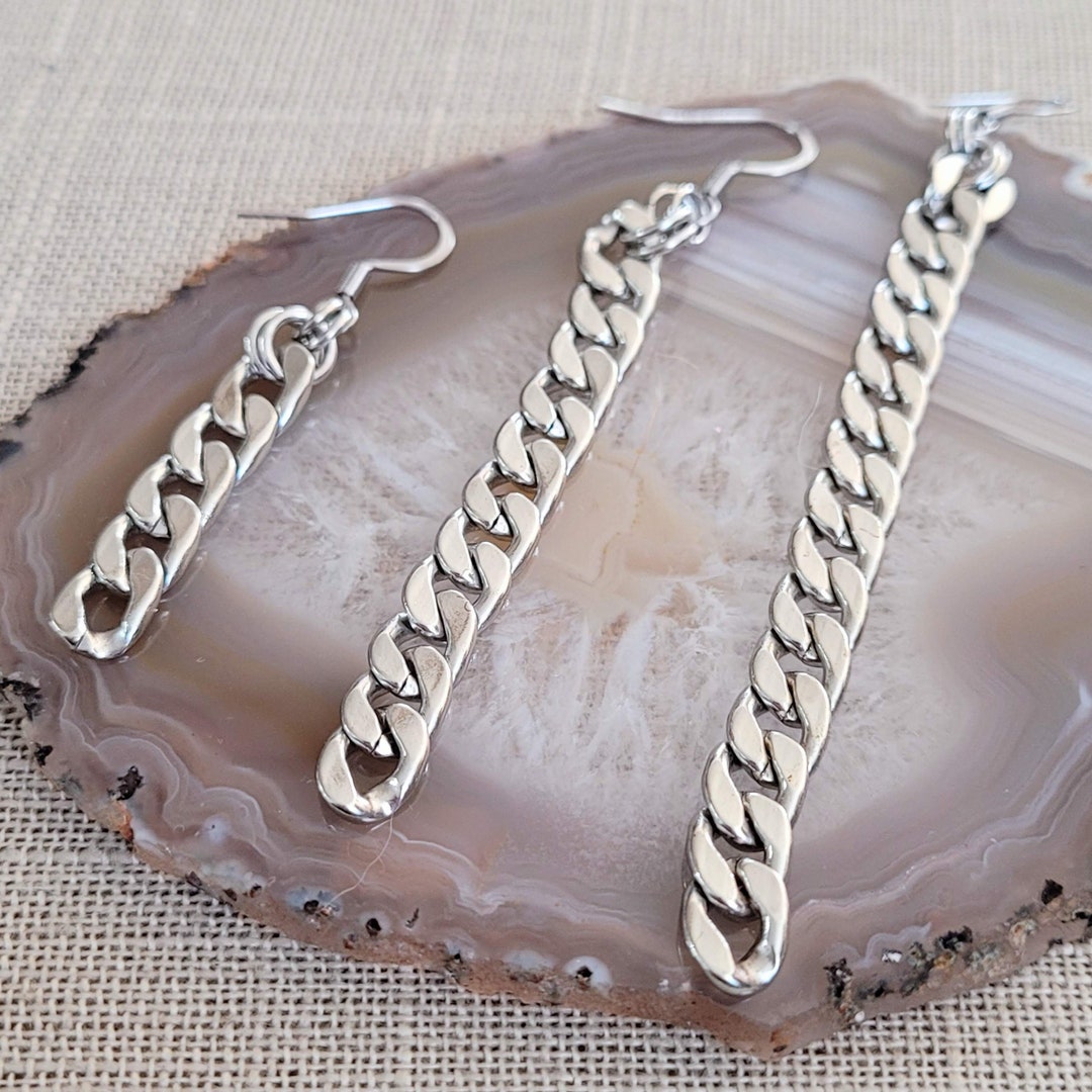 Silver Curb Chain Earrings, Your Choice of Three Lengths, Long Dangle ...