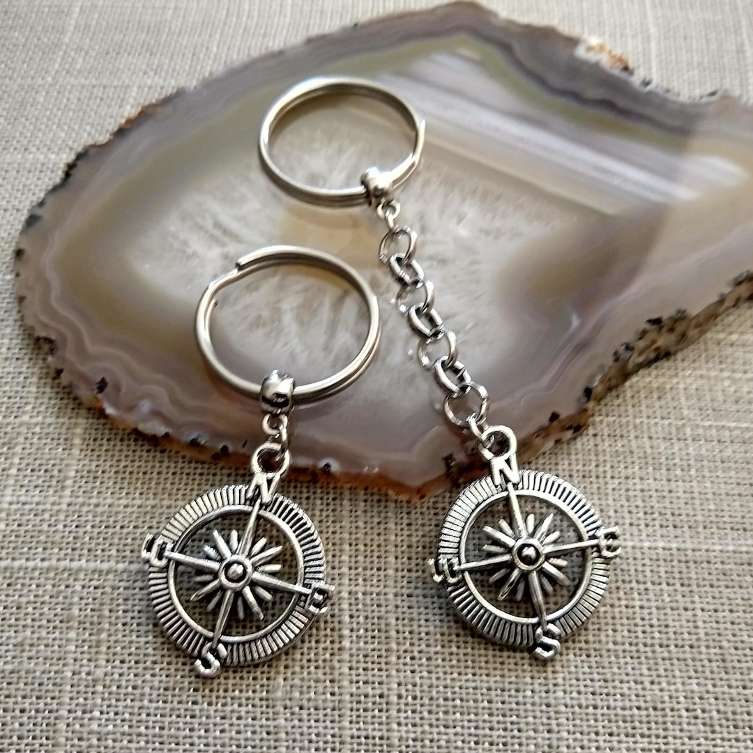 Compass Keychain, Mens Key Rings, Backpack or Purse Charm, Zipper Pull ...