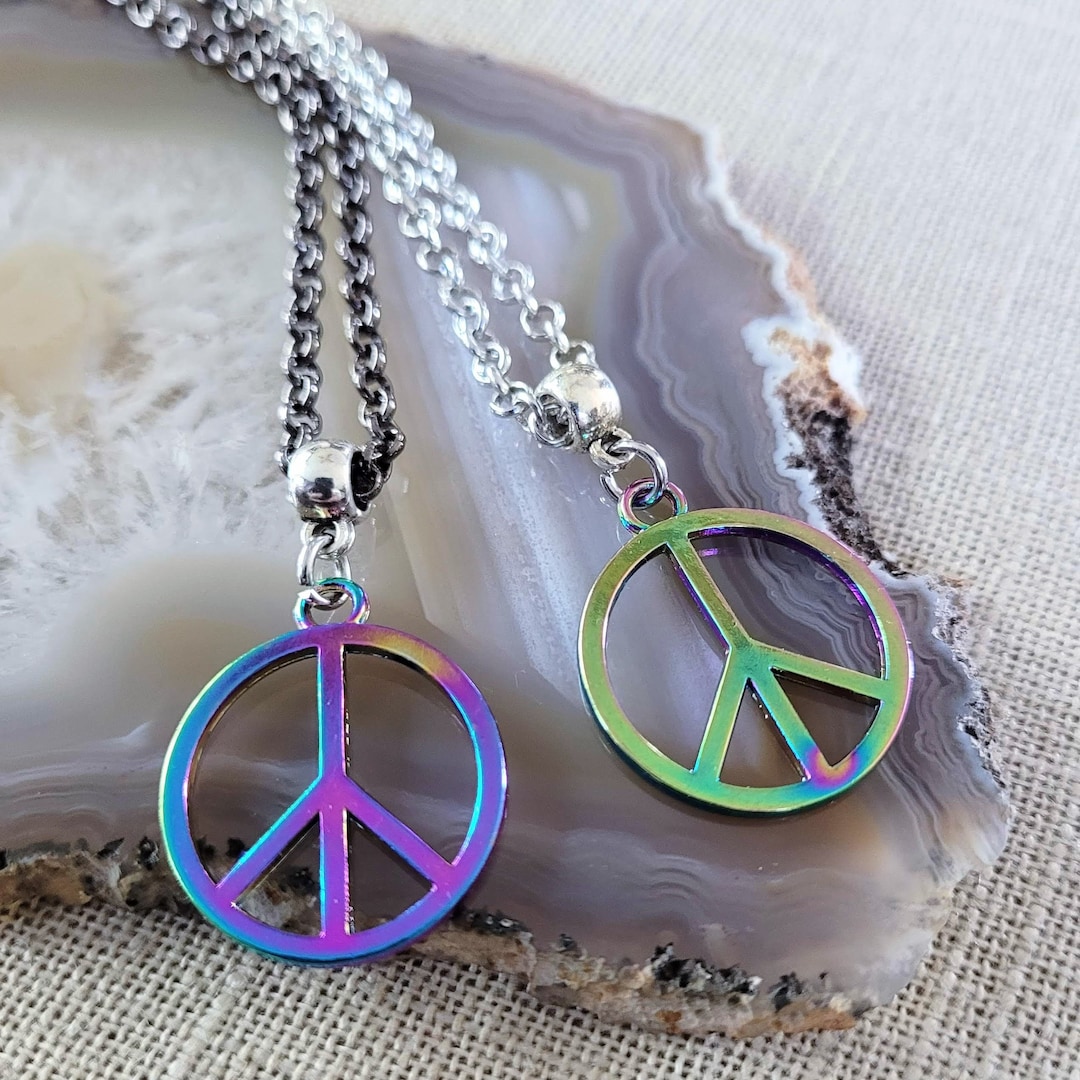 Anodized Titanium Peace Sign Necklace, Your Choice of Rolo Chain ...
