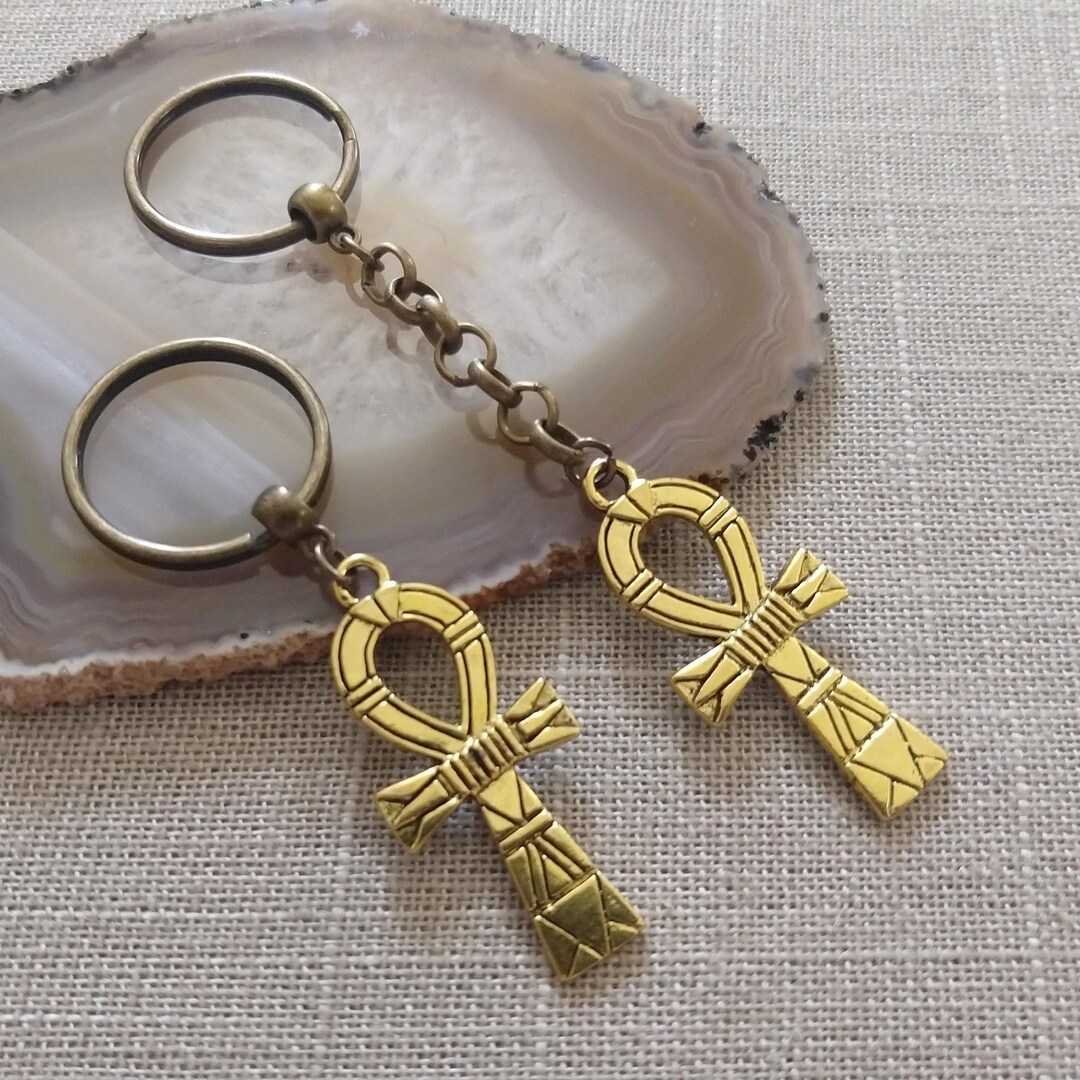 Brass Ankh Keychain, Egyptian Key Fob, Bronze Key Ring or Zipper Pull ...