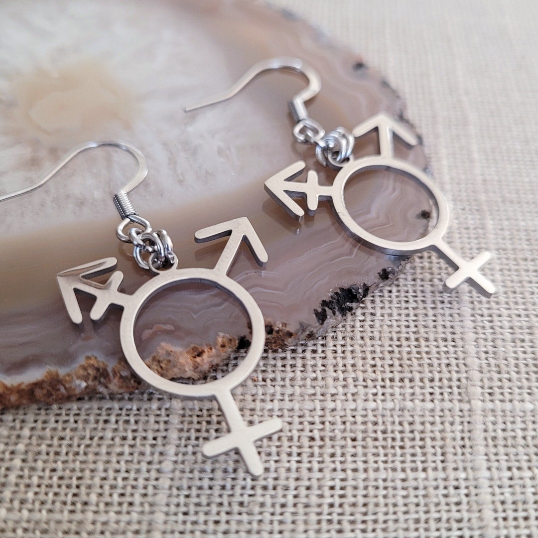 Transgender Earrings, Non Binary Trans Awareness Drop Dangle Earrings ...