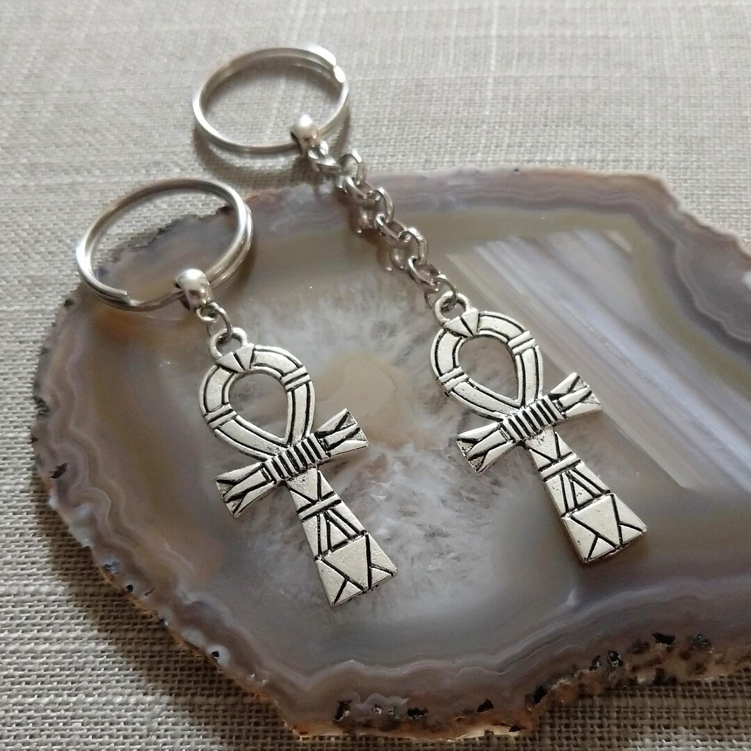 Ankh Keychain, Egyptian Cross Key Fob, Silver Key Ring or Zipper Pull ...