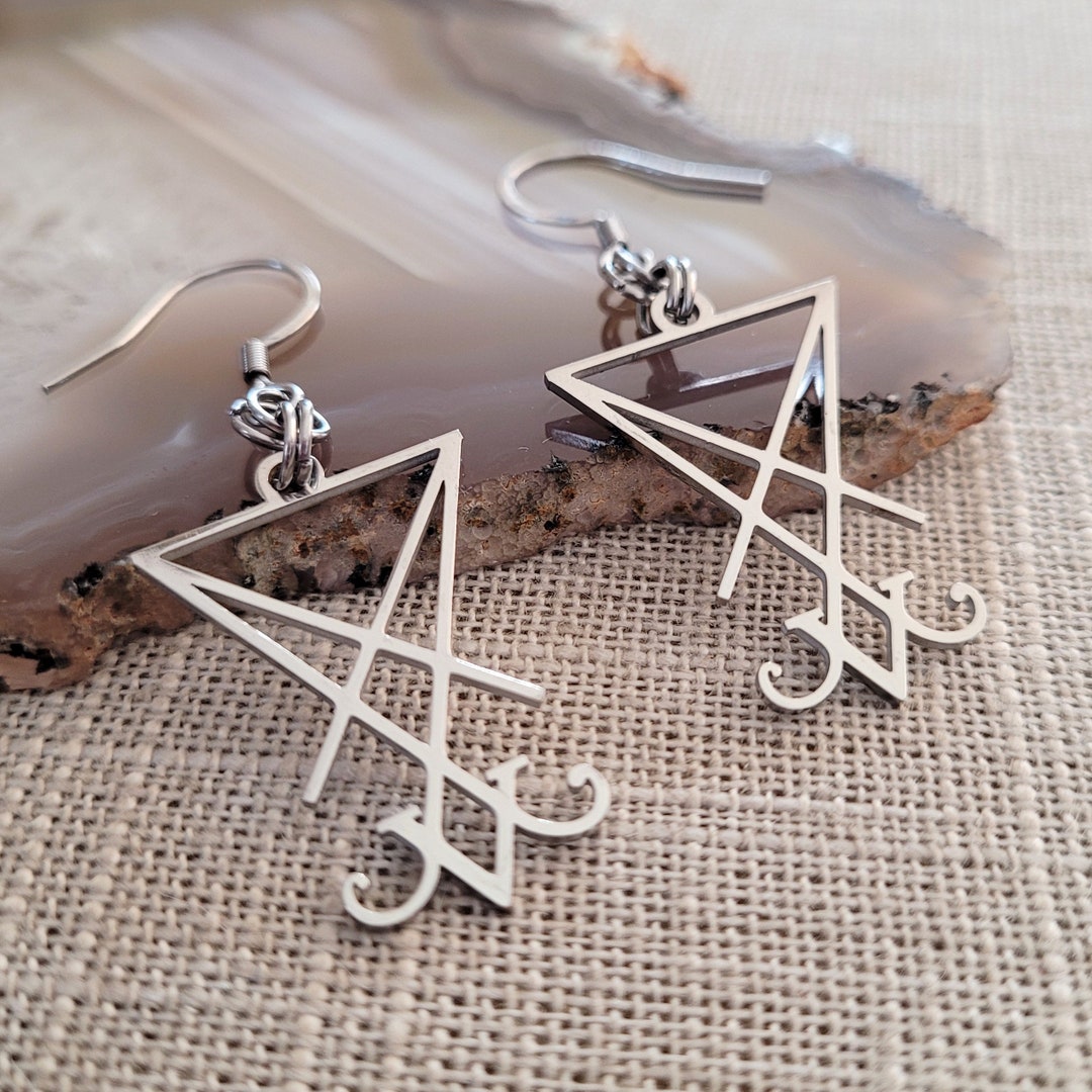 Lucifers Sigil Earrings, Dangle Drop Earrings, Machine Cut Stainless ...