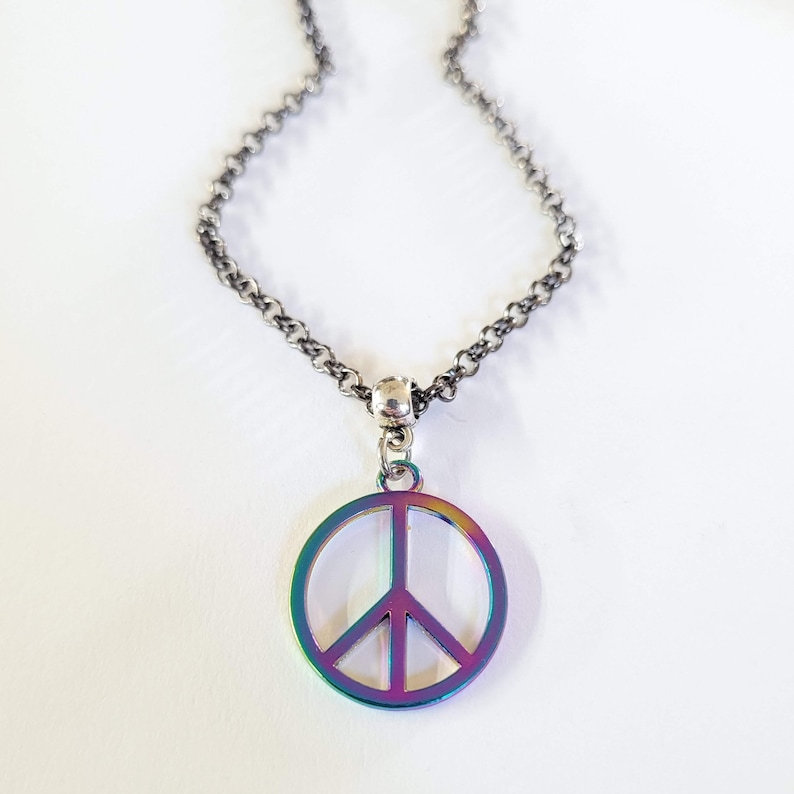 Iridescent Peace Sign Necklace: Anodized Titanium Rolo Chain - Etsy