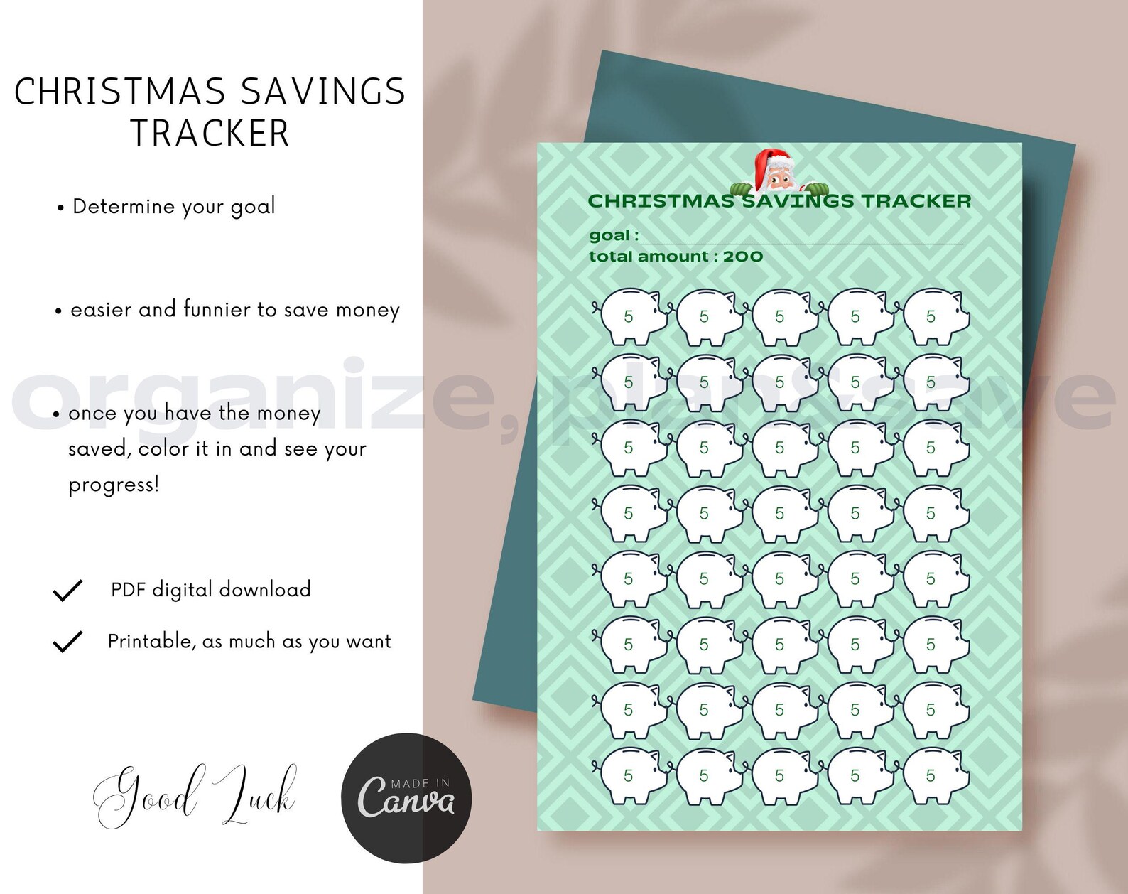 Printable Christmas Savings Challenge | Christmas Savings Tracker ...