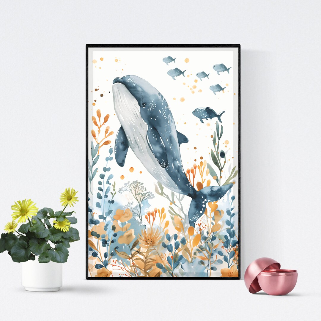 Whale Shark Art Print, Watercolor Whale Poster, Dining Room Wall Art ...