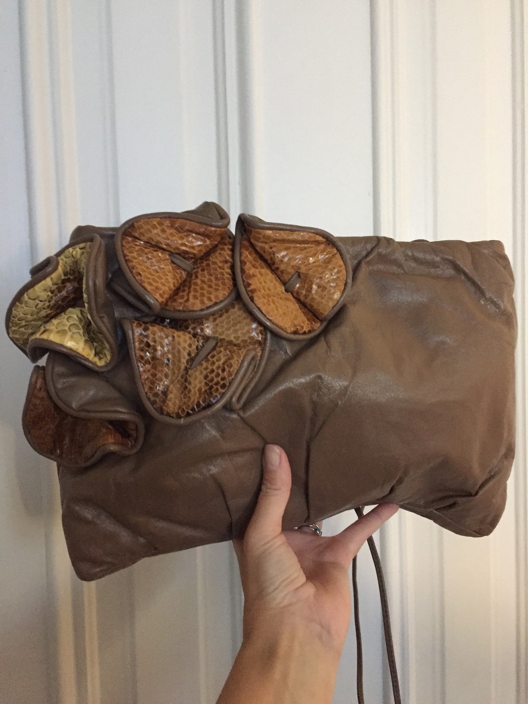 1980s Avant Garde Leather Clutch Crossbody Purse/ Vintage Snakeskin Bag ...