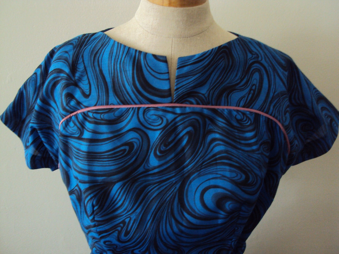 Vintage 50s Royal Blue Swirls Dress - Etsy
