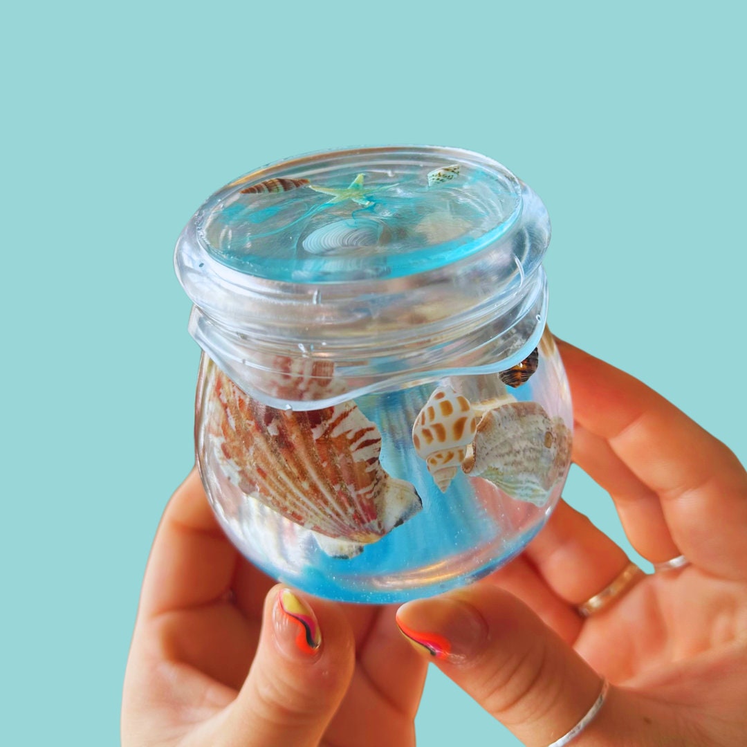 Clear Real Sea Shells Handmade Resin Jar With Lid Epoxy Resin Unique ...