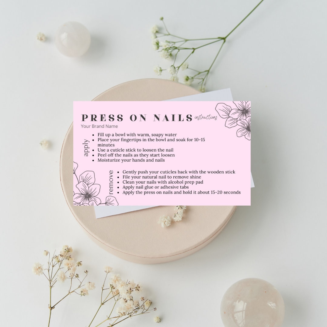 How to Apply Press on Nails Instructions Card Guide Templates, Editable ...