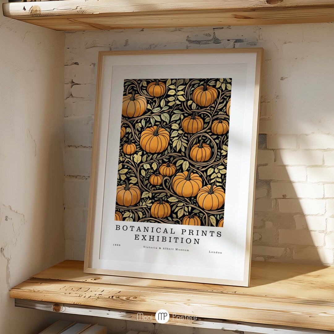 Vintage Botanical Pumpkin Patch Linocut Wall Art: William Morris ...