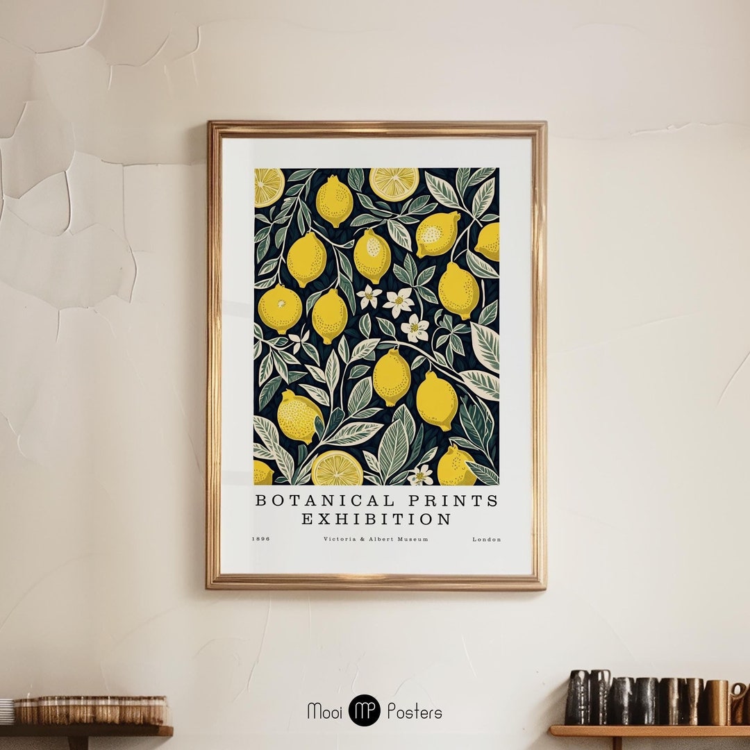 Vintage Botanical Yellow Lemons Linocut Wall Art: William Morris ...