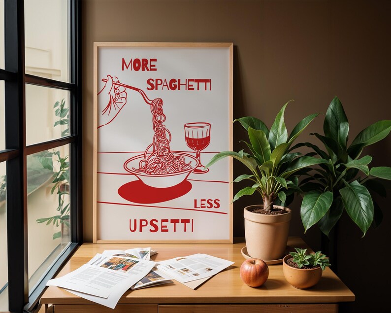 More Spagetti Less Upsetti , Spaghetti Poster, Retro Food Print ...