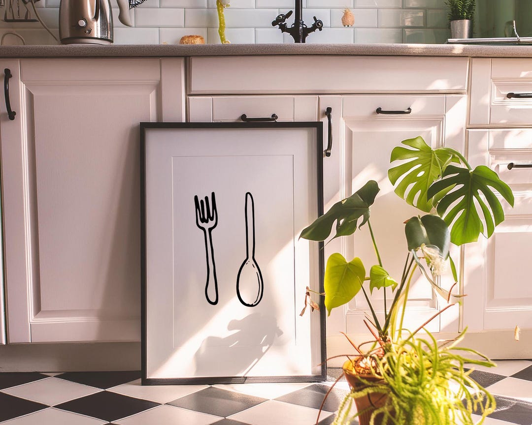 Fork and Spoon Poster , Kitchen Decor , Cute Kitchen Poster , Trendy ...