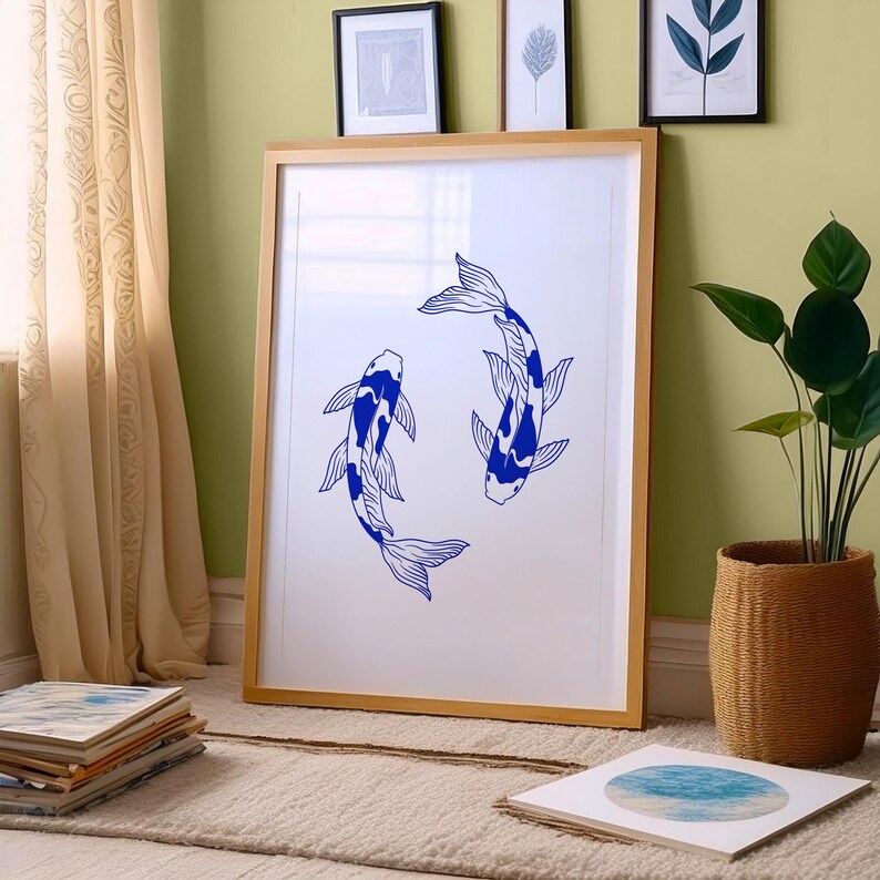 Blue Fish Wall Art, Koi Fish Print, Blue Fish Print, Blue Fish Poster ...