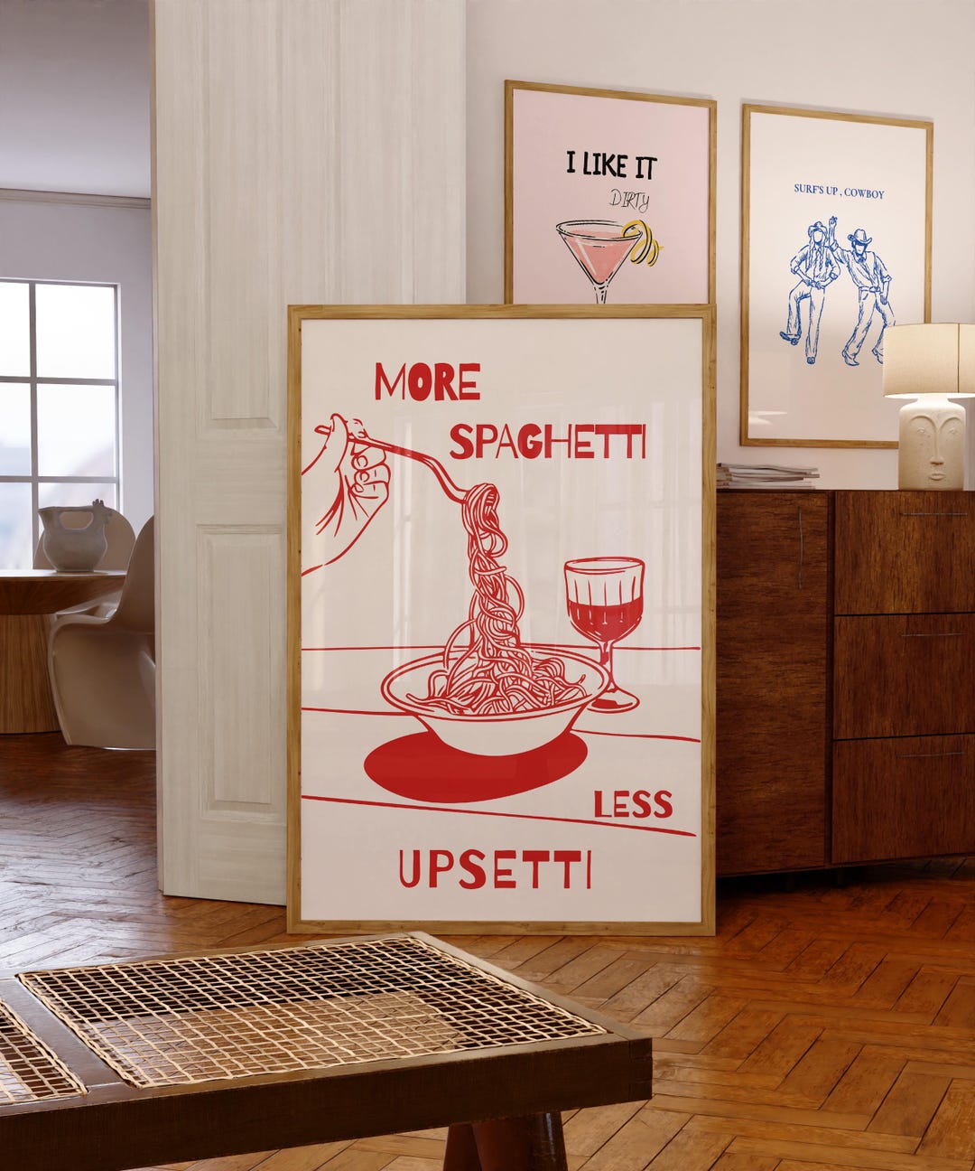 More Spagetti Less Upsetti , Spaghetti Poster, Retro Food Print ...
