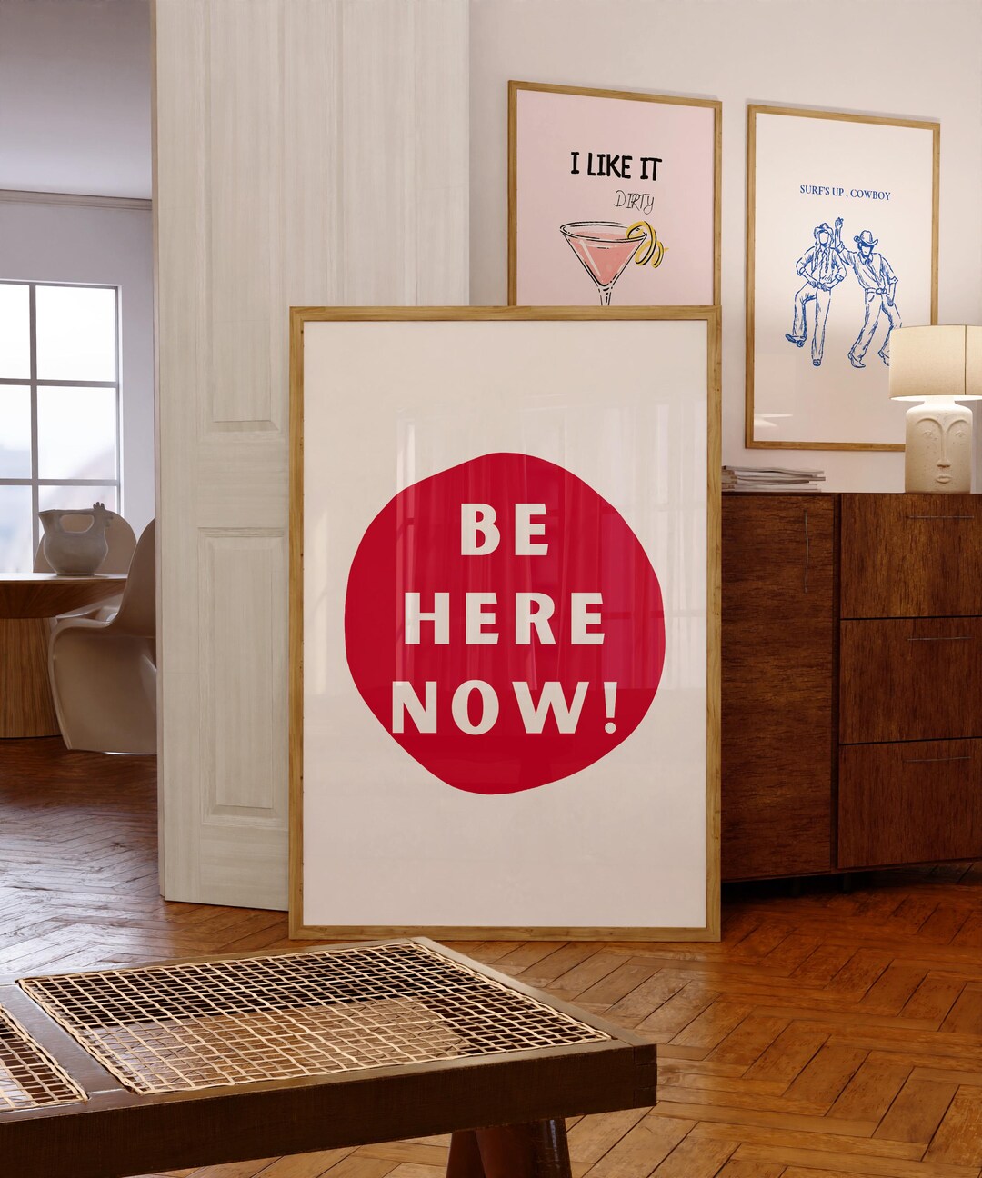 Be Here Now Print, Red Typography, Inspirational Wall Art (digital ...