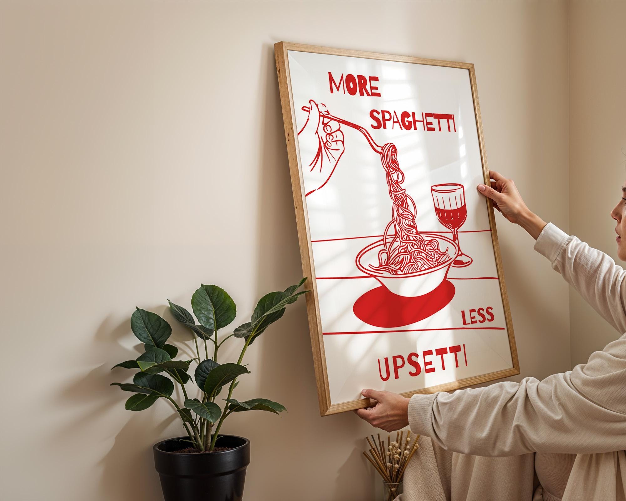 More Spagetti Less Upsetti , Spaghetti Poster, Retro Food Print ...