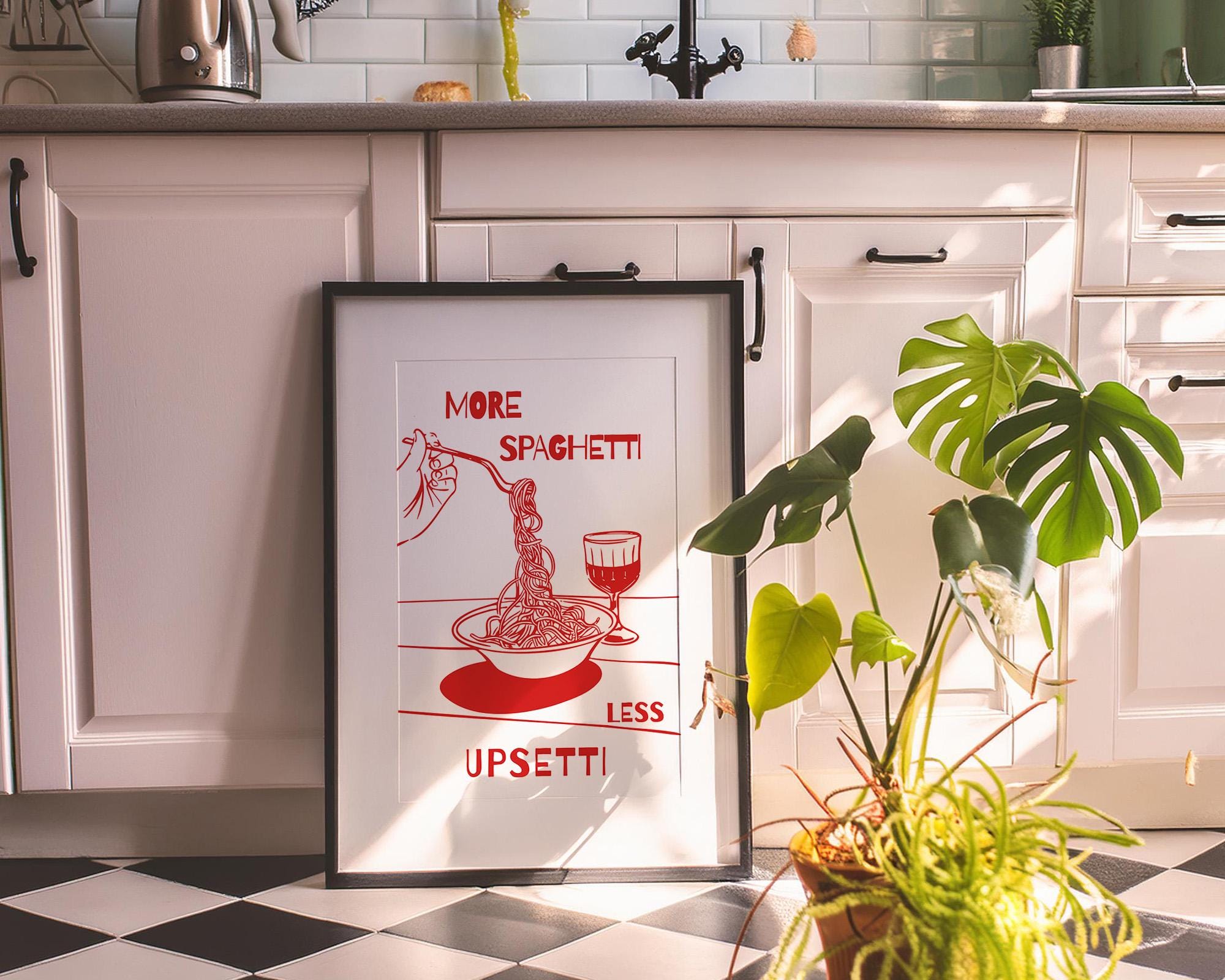 More Spagetti Less Upsetti , Spaghetti Poster, Retro Food Print ...