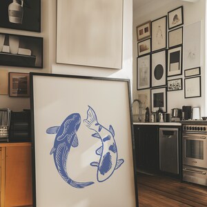 Blue Fish Wall Art , Koi Fish Print , Blue Fish Retro Print , Blue Fish ...