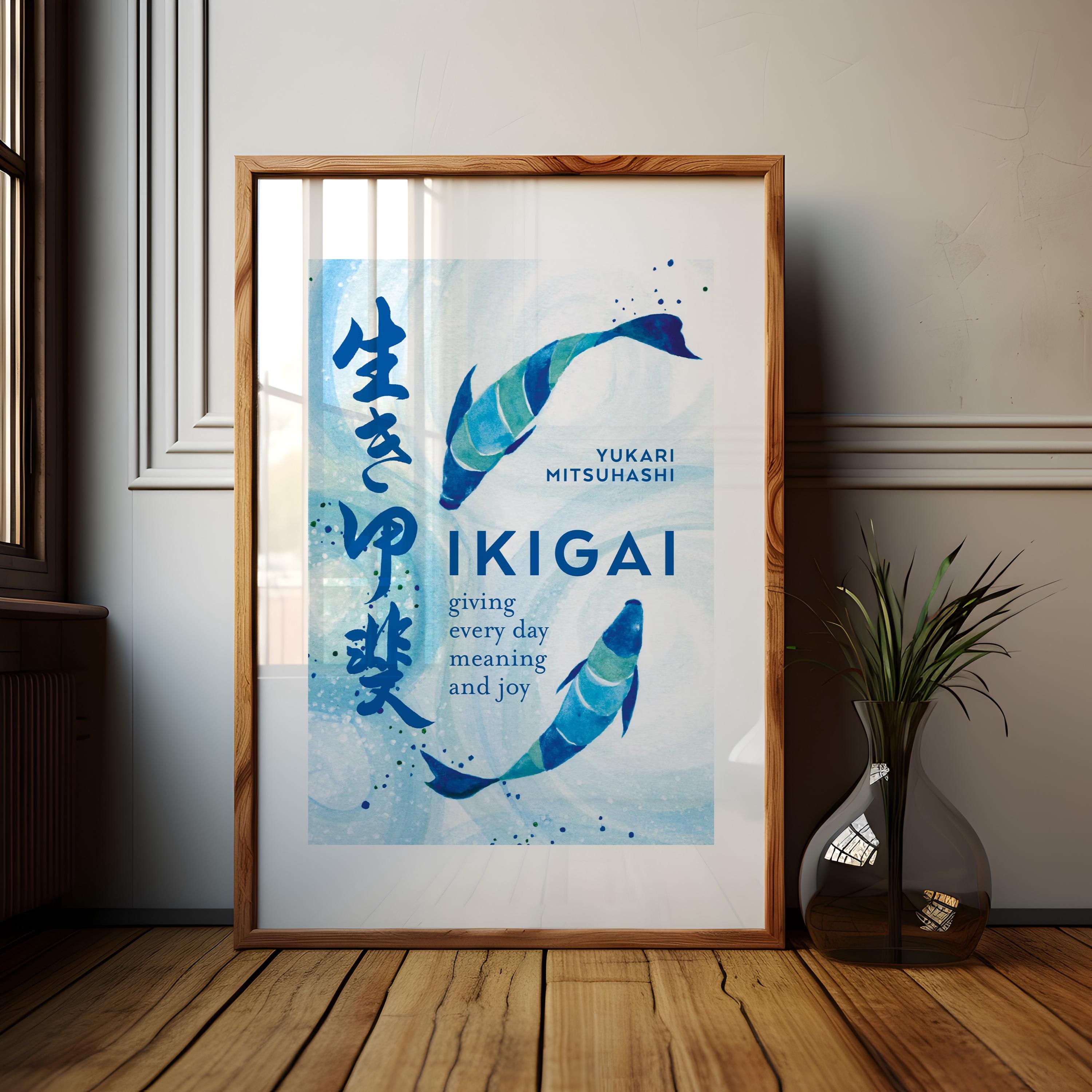 Ikigai Poster, Japanese Motivational Poster, Koi Fish Print, Blue Koi ...