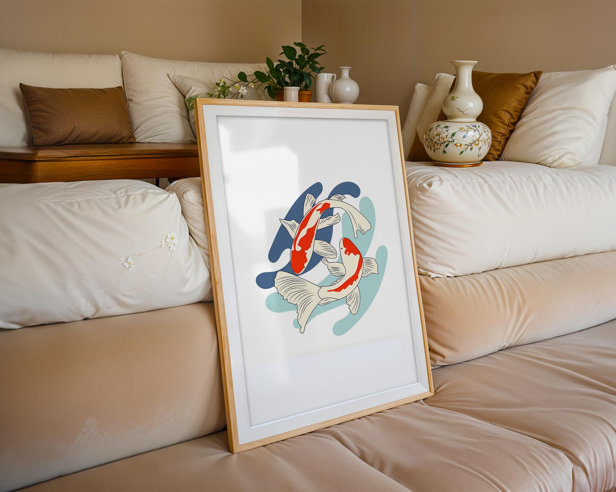Colorful Fish Poster , Koi Fish Print , Colorful Fish , Retro Print ...