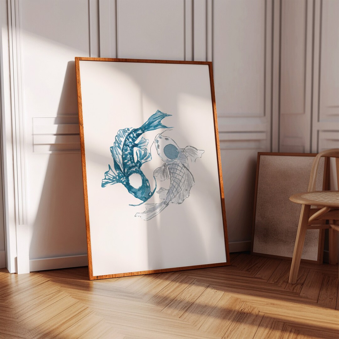 Koi Fish Wall Art , Koi Fish Print, Retro Fish Print, Blue Fish Poster ...