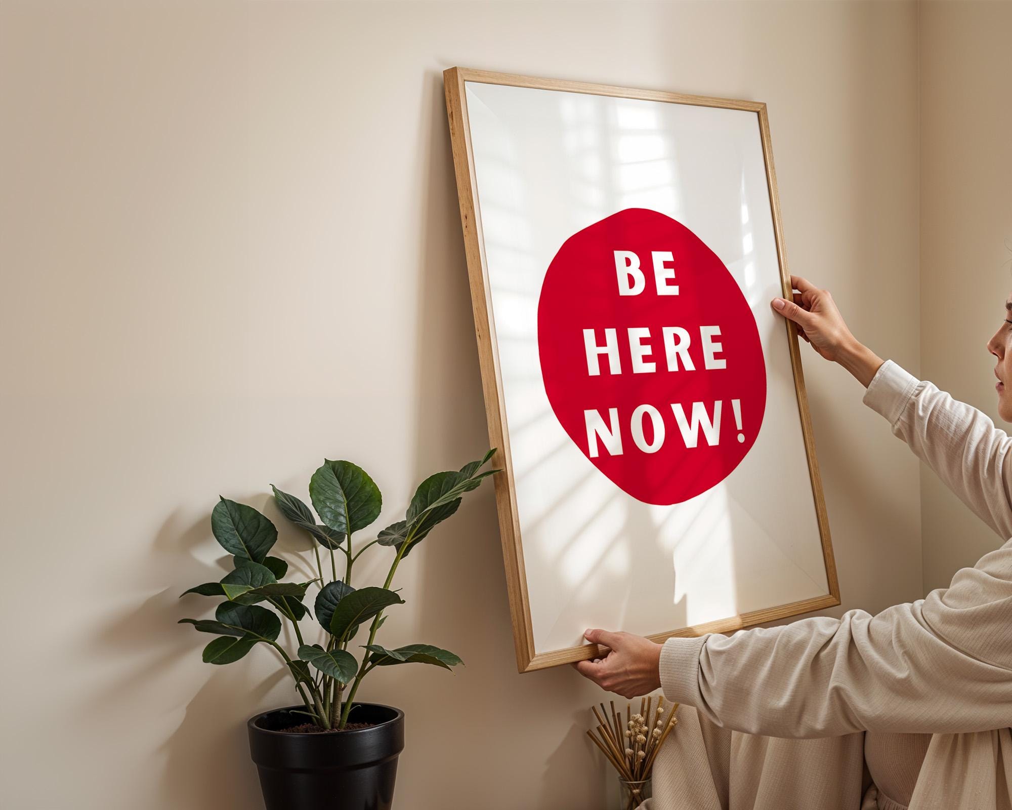 Be Here Now Print, Red Typography, Inspirational Wall Art (digital ...