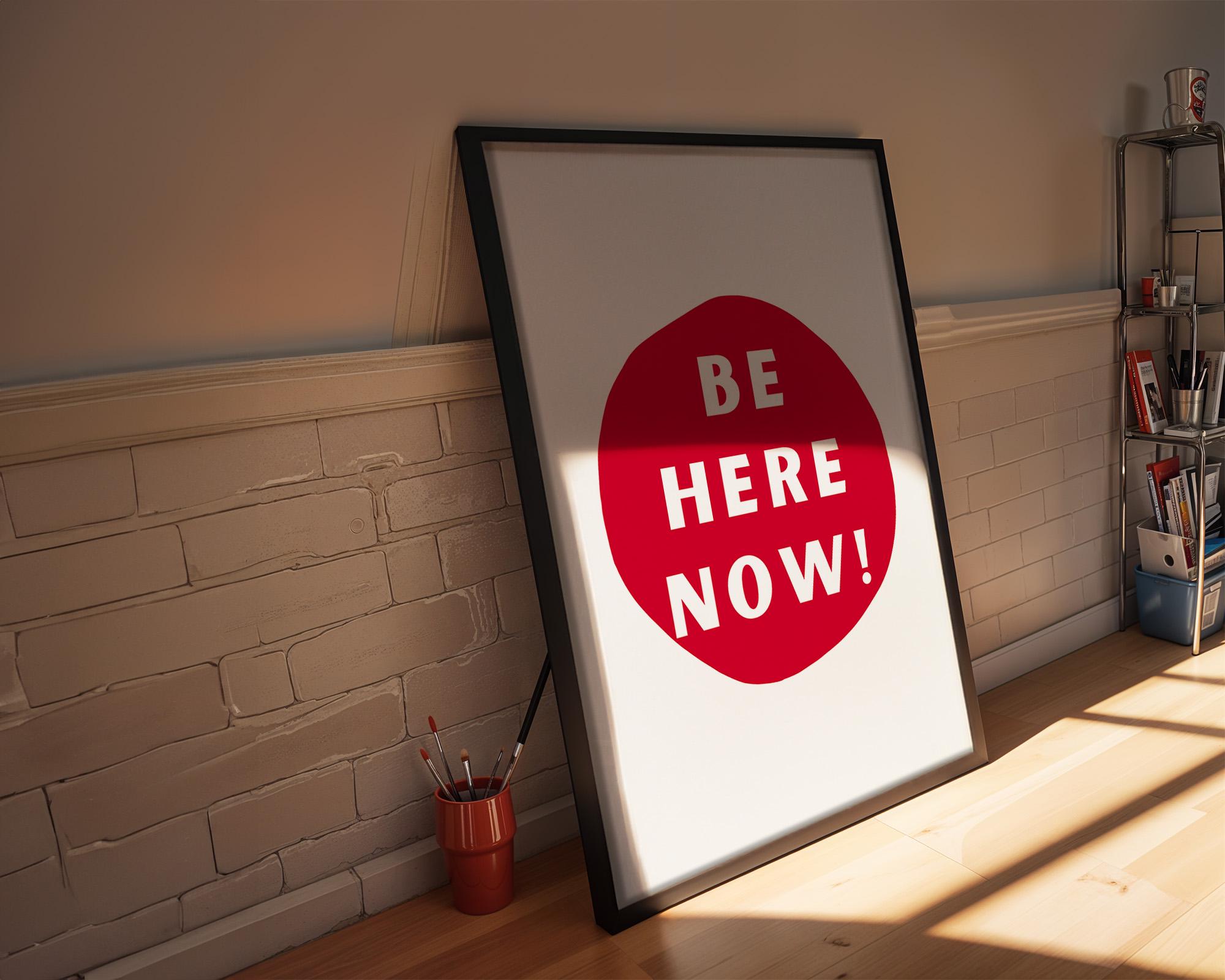 Be Here Now Print, Red Typography, Inspirational Wall Art (digital ...