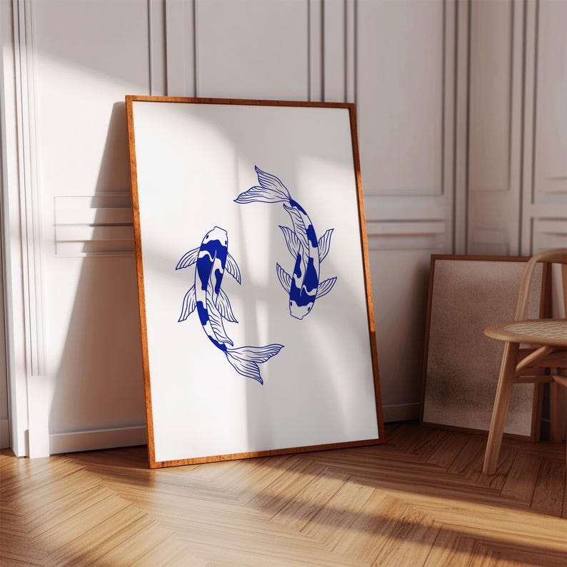 Blue Fish Wall Art, Koi Fish Print, Blue Fish Print, Blue Fish Poster ...