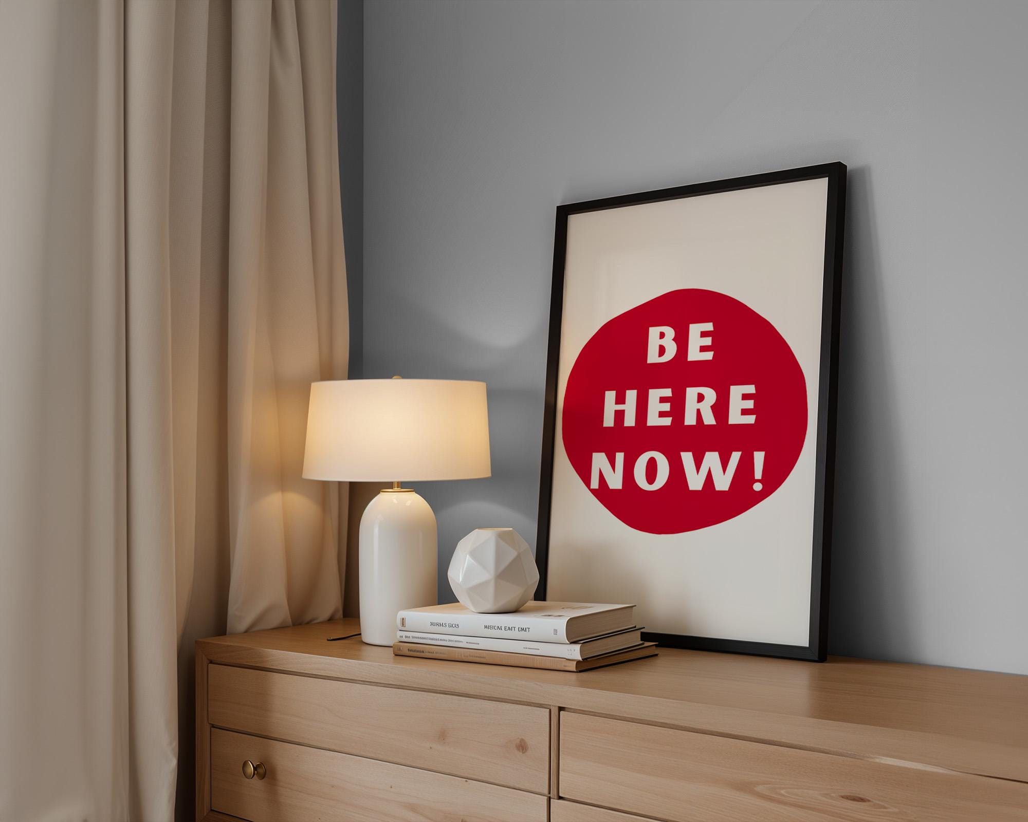 Be Here Now Print, Red Typography, Inspirational Wall Art (digital ...