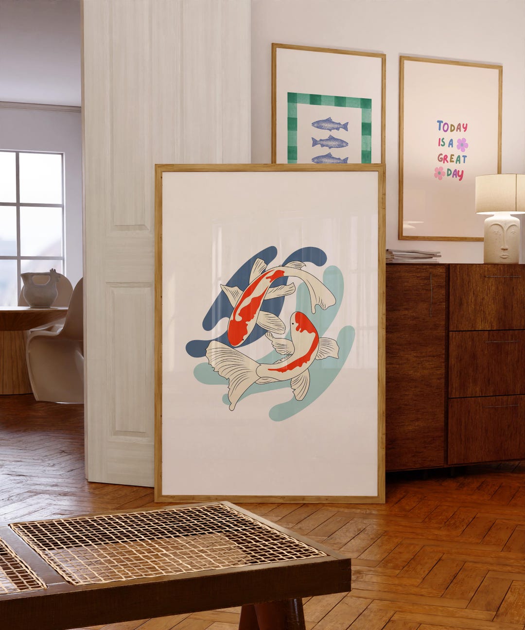 Colorful Fish Poster , Koi Fish Print , Colorful Fish , Retro Print ...