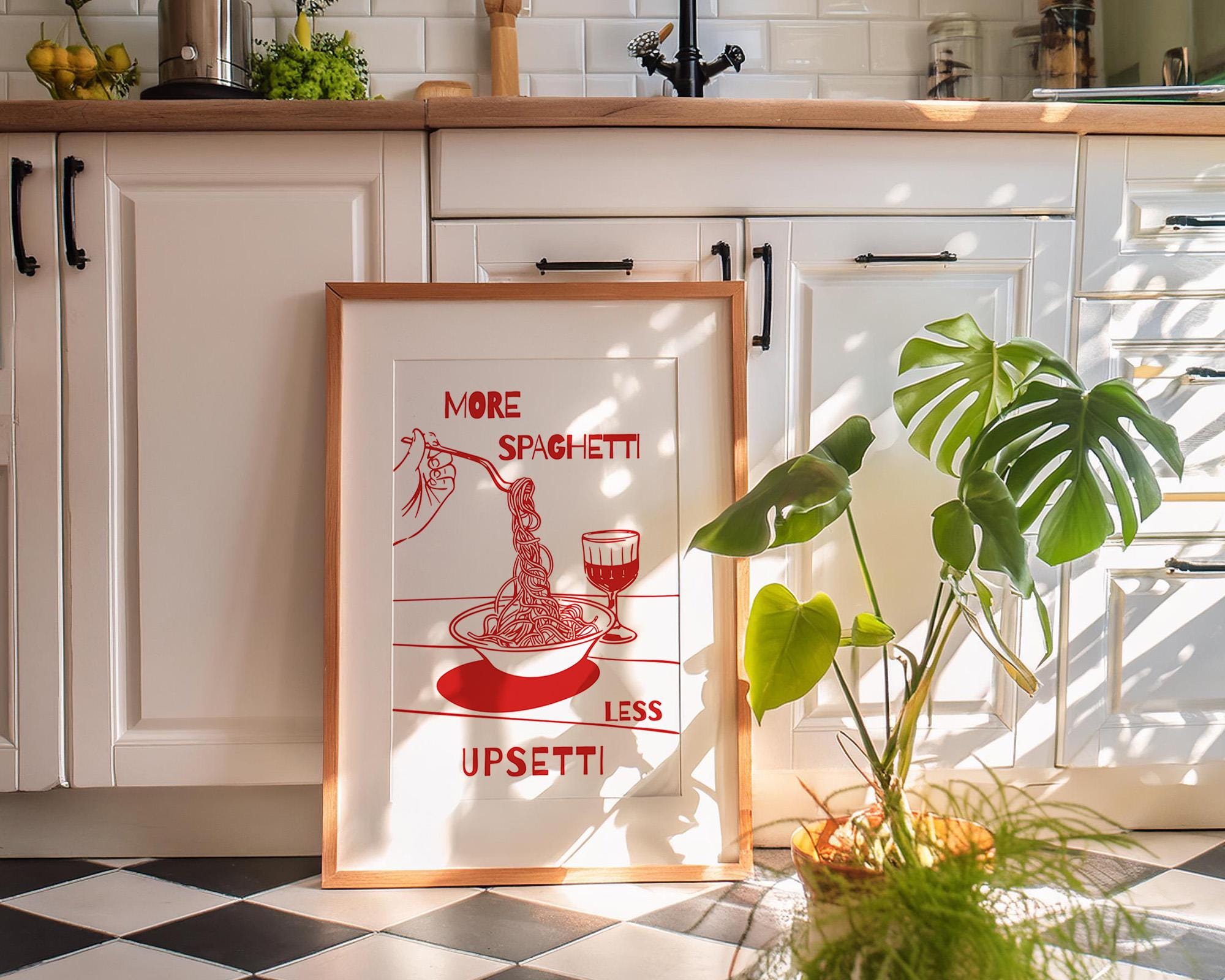 More Spagetti Less Upsetti , Spaghetti Poster, Retro Food Print ...