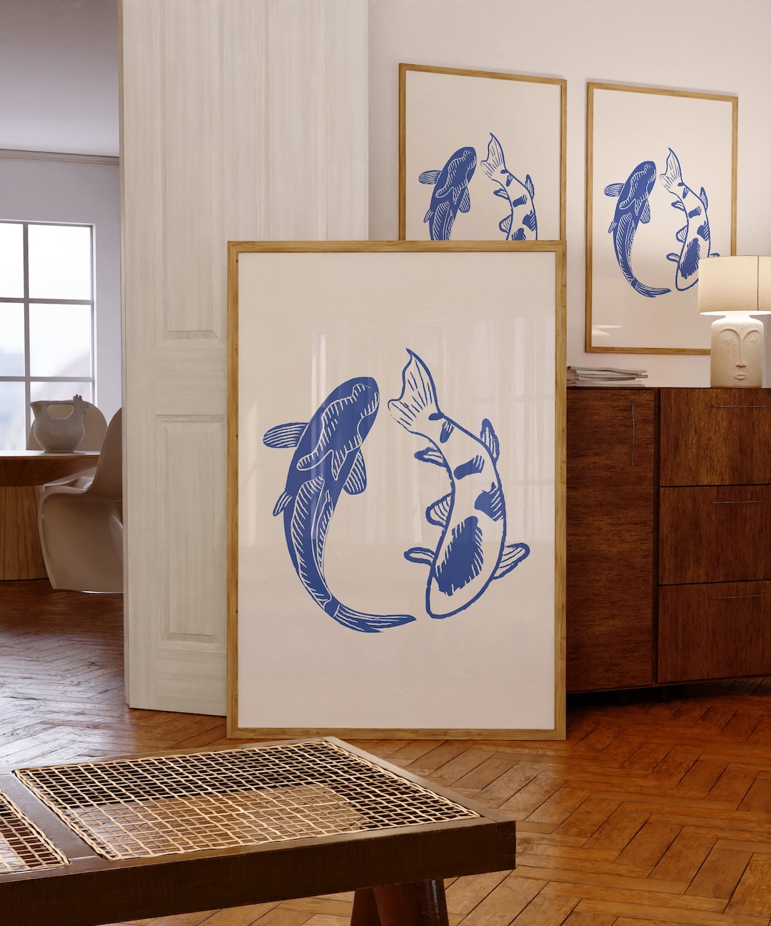 Blue Fish Wall Art , Koi Fish Print , Blue Fish Retro Print , Blue Fish ...