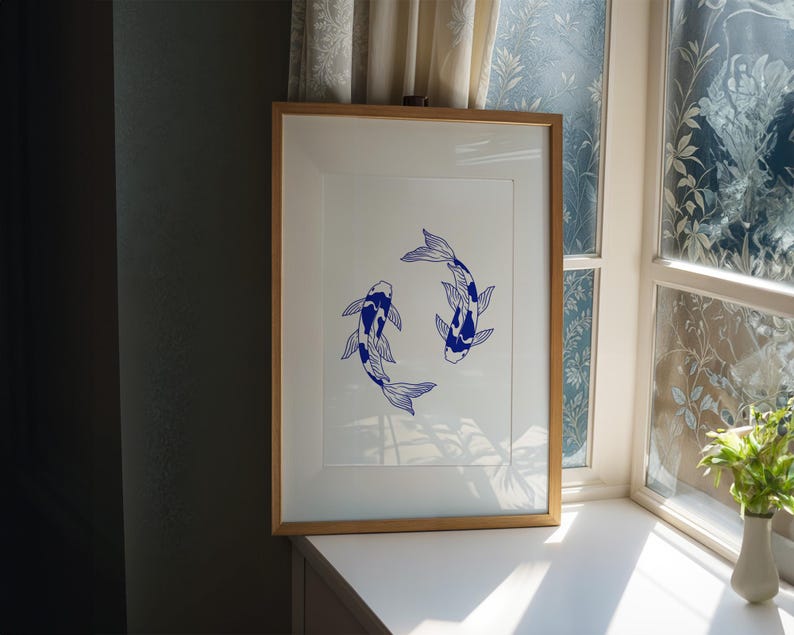 Blue Fish Wall Art, Koi Fish Print, Blue Fish Print, Blue Fish Poster ...