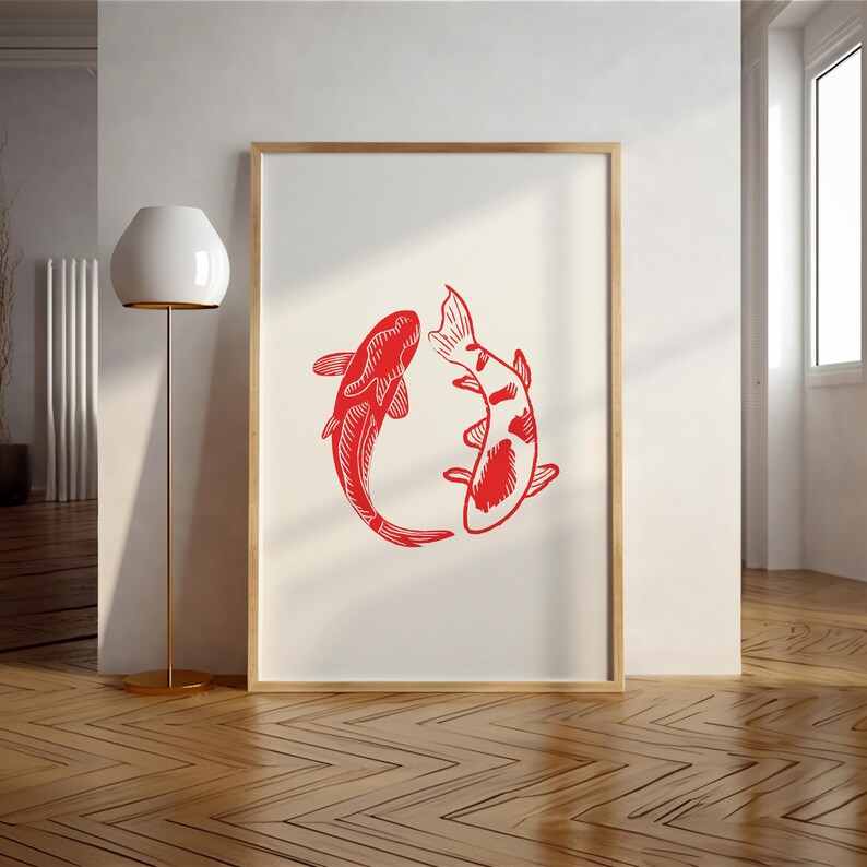 Red Fish Wall Art , Koi Fish Print , Red Fish Retro Print , Red Fish ...
