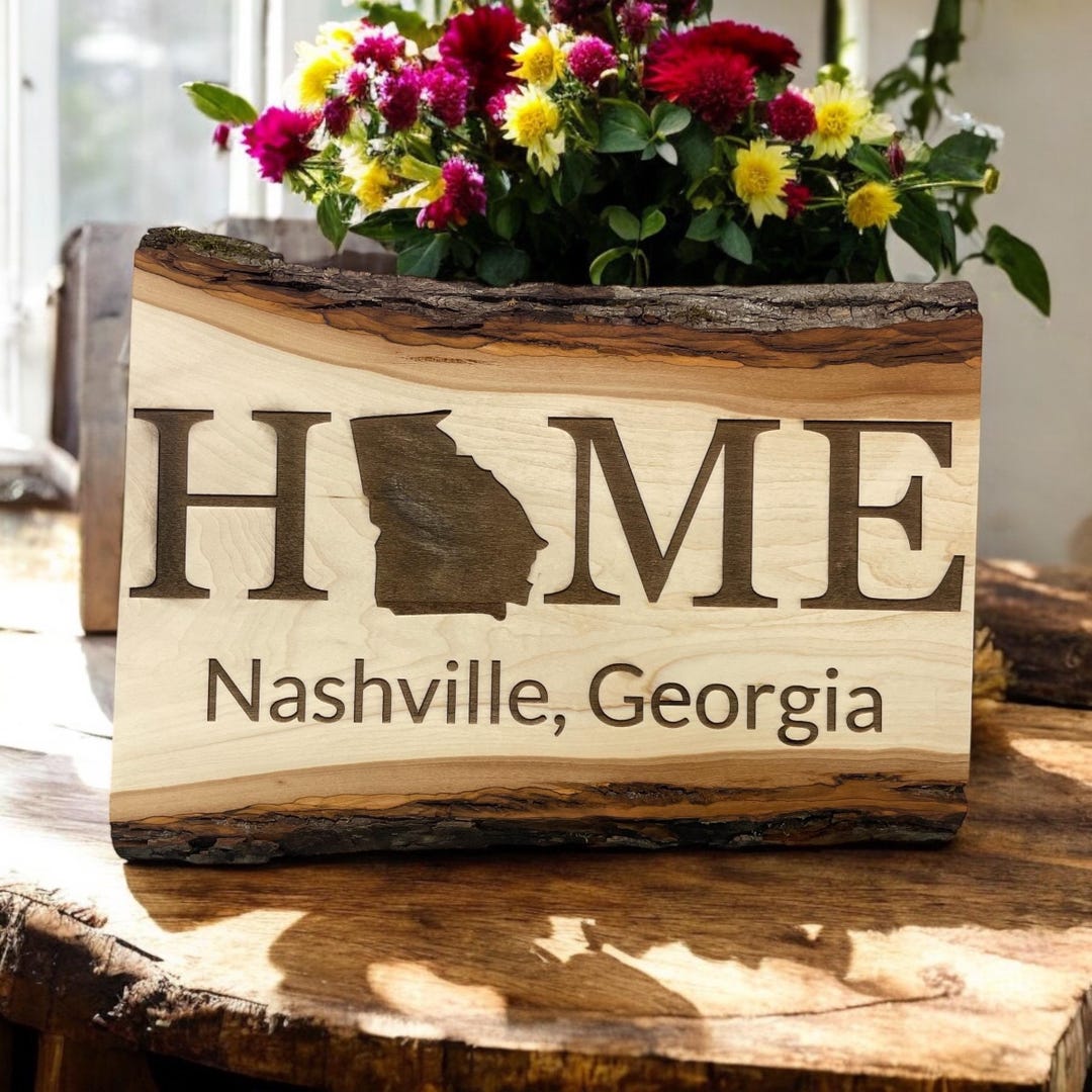Custom HOME Laser Engraved Live Edge Walnut Slab Custom Home State ...