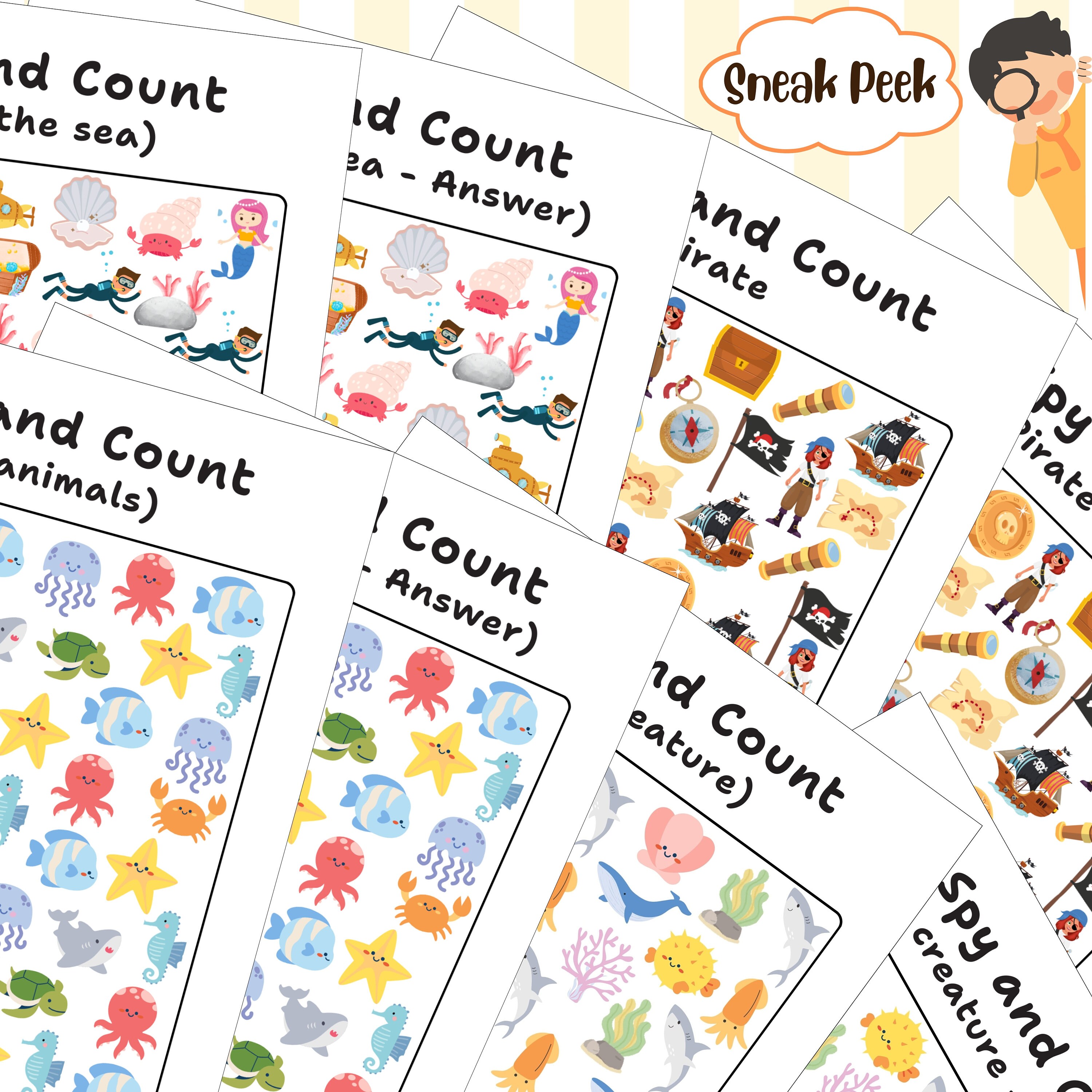 Ocean I Spy and Count Worksheets for Kids Count to 10 Attention ...