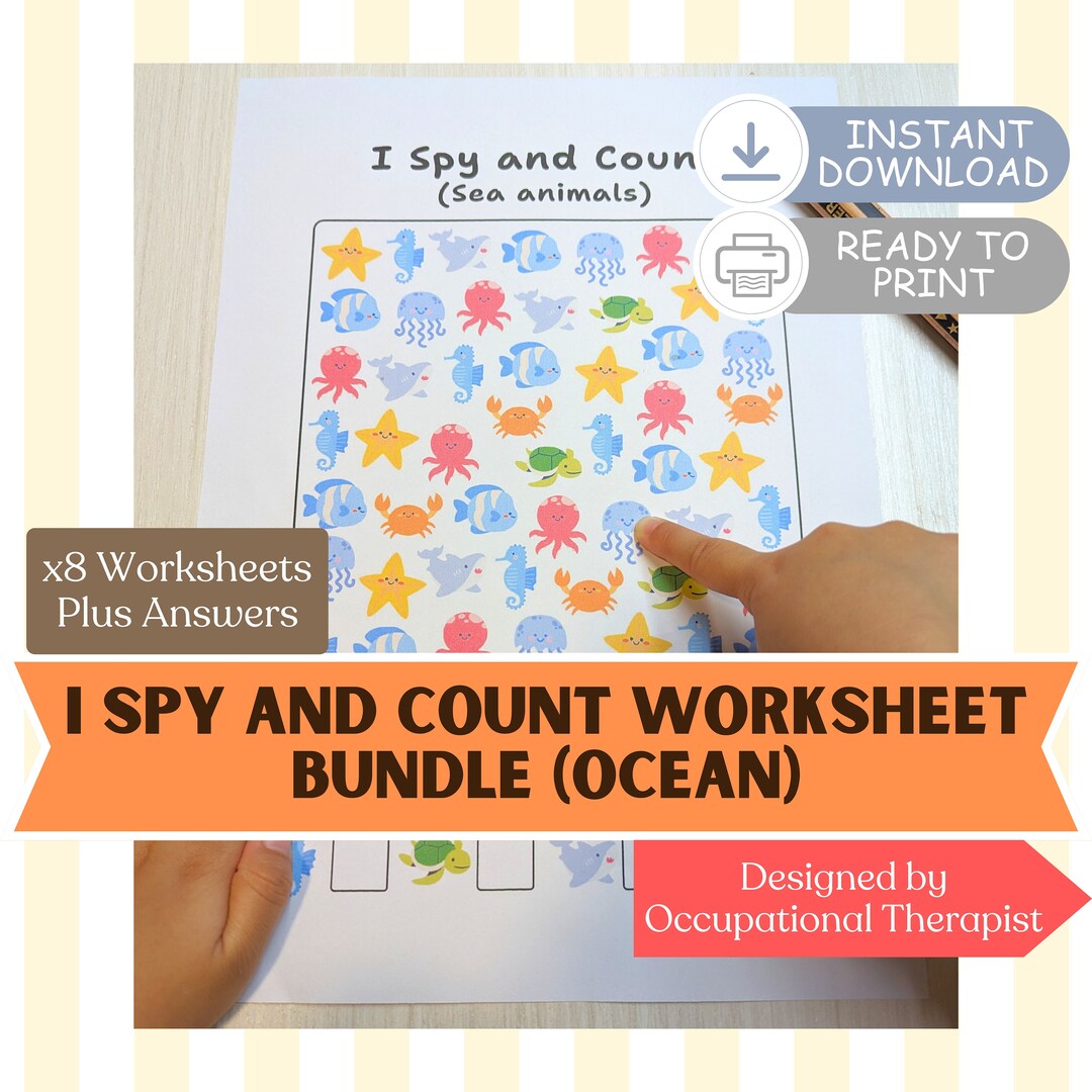 Ocean I Spy and Count Worksheets for Kids Count to 10 Attention ...