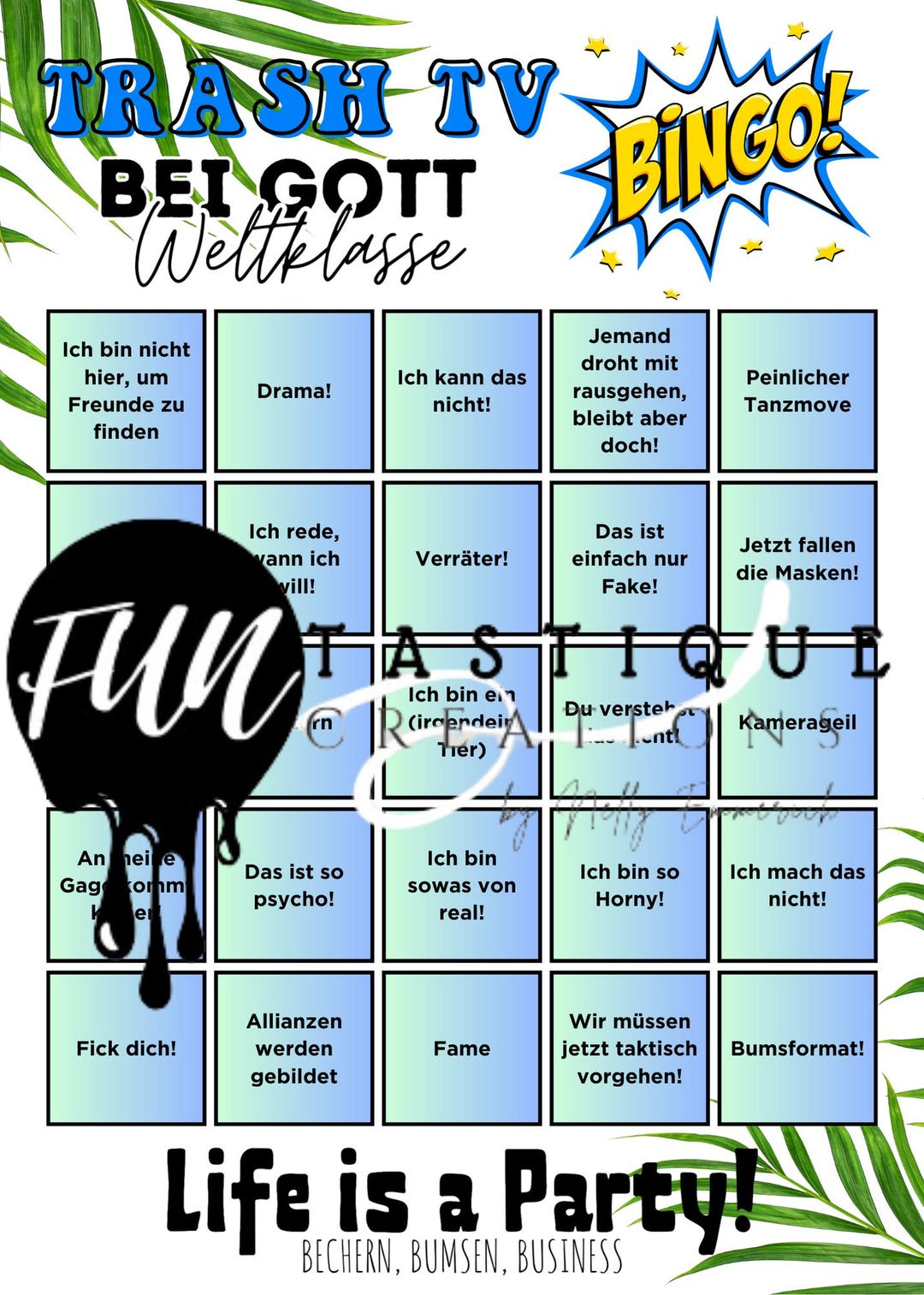 Digital Trash TV Bingo Fun Game for Reality TV Fans, Sofa Games ...