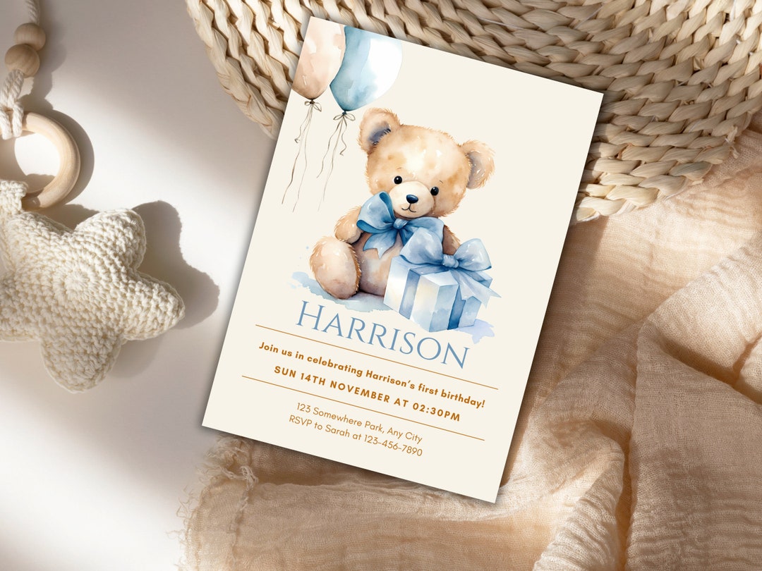 Bear Invitation, Birthday Party, Baby Shower, Digital Download, E ...