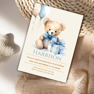 Bear Invitation, Birthday Party, Baby Shower, Digital Download, E ...