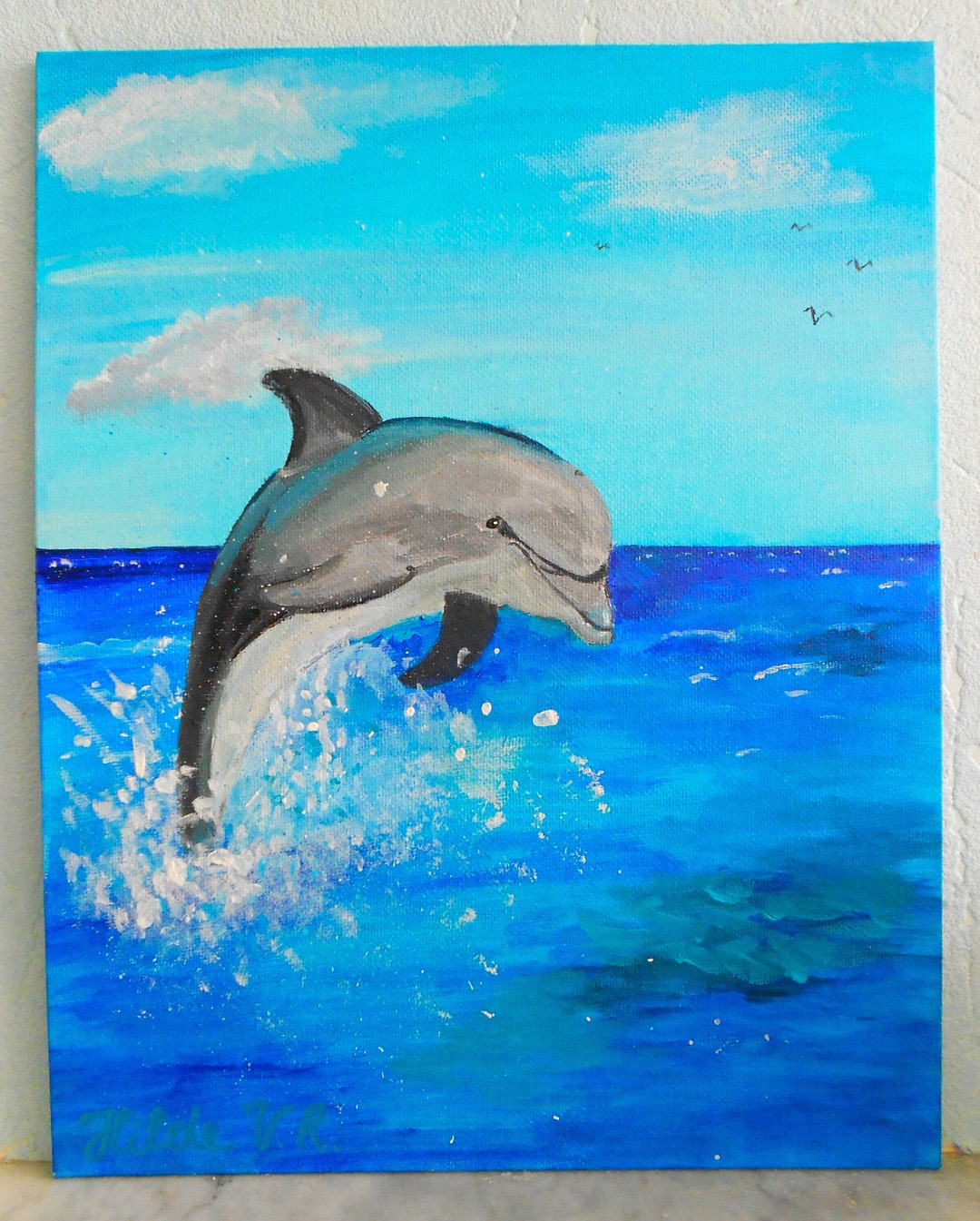 Dolphin, Original Unique Painting, Acrylic on Canvas Board 24x30cm ...