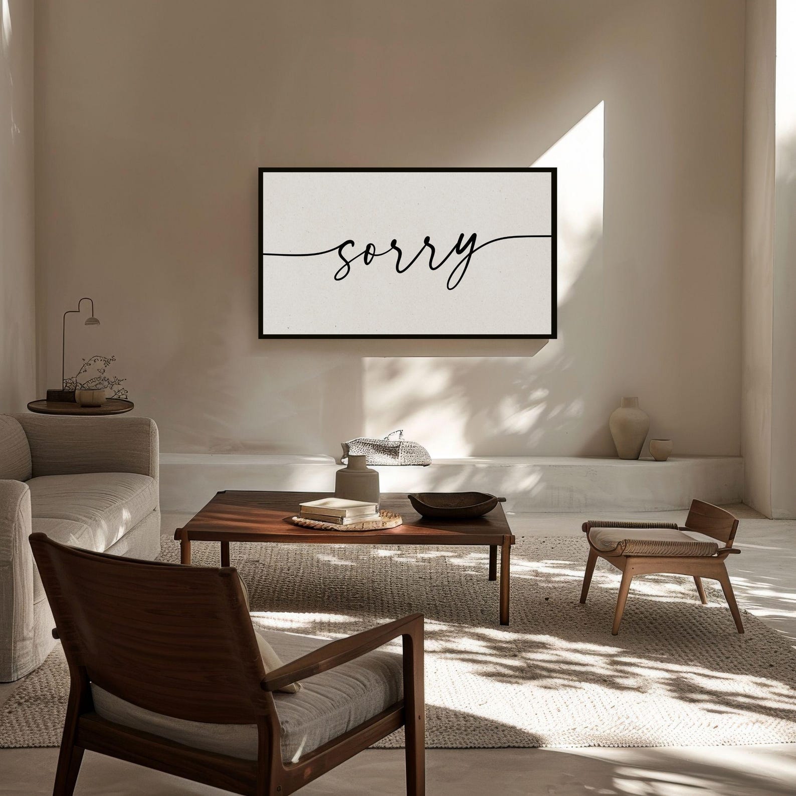 Sorry Tv Art, Minimalist Calligraphy Typography Digital Art, Elegant ...