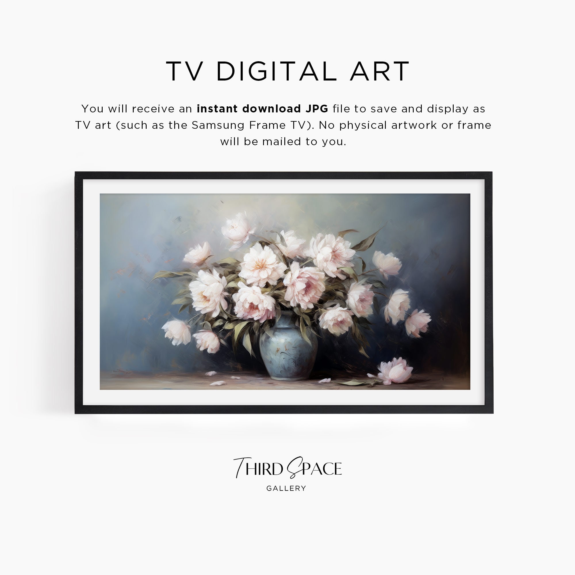 Moody Peony Painting for Samsung Frame TV Art, Vintage Floral Still ...