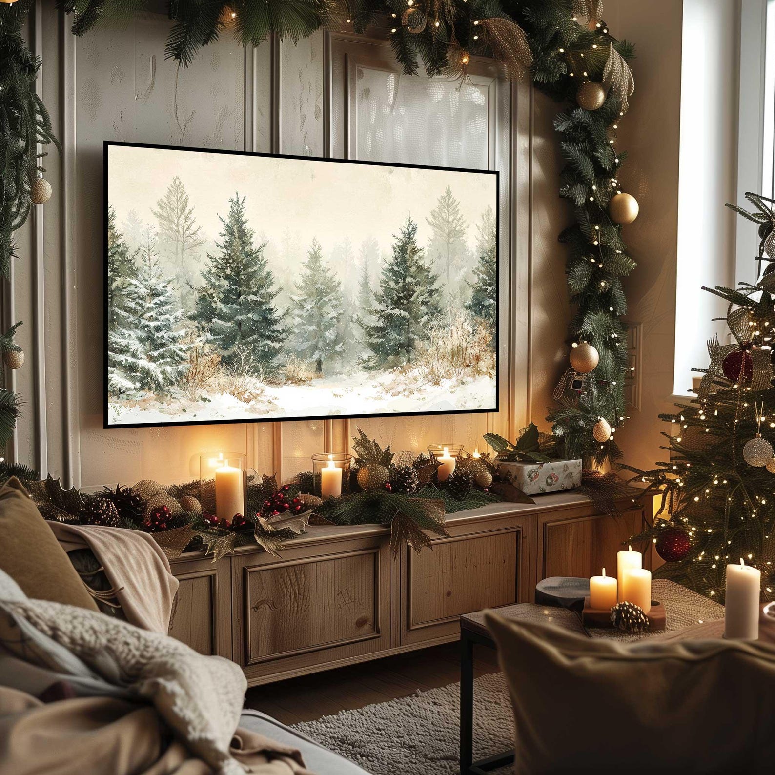 Christmas Pictures for Frame Tv, Pine Trees in Snowy Forest Landscape ...
