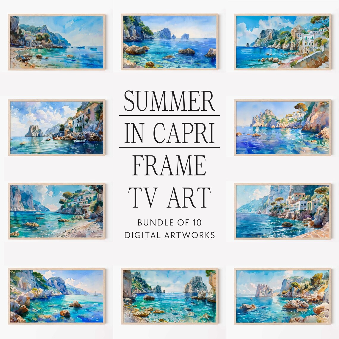 Frame TV Art Capri Bundle, Positano Italy Art Set, Watercolor Painting ...