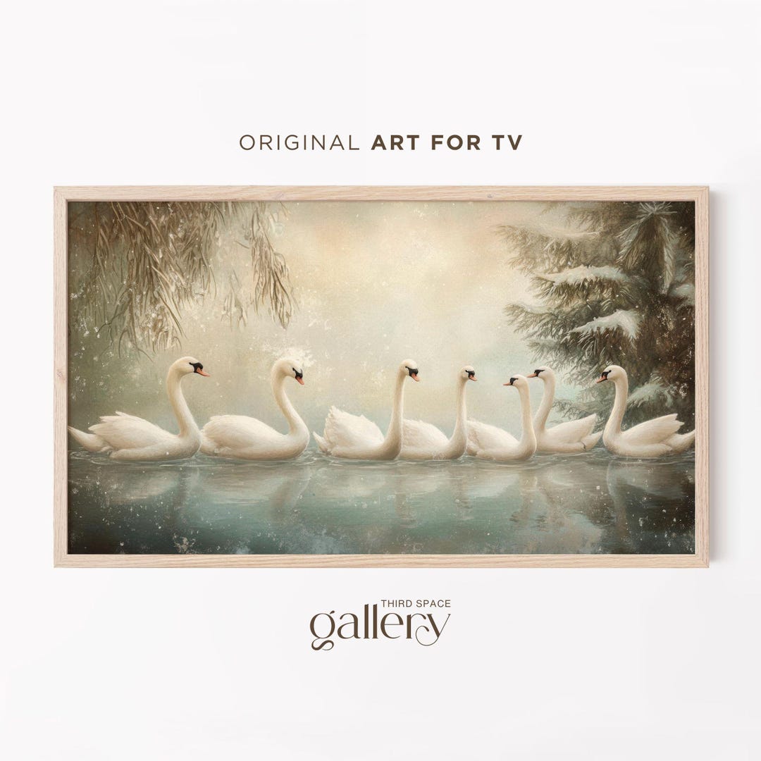 Frame Tv Art Christmas Swan, Seven Swans From 12 Days of Christmas Song ...