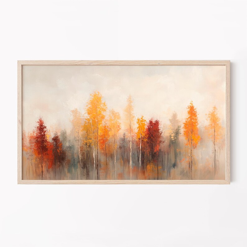 Fall Trees Frame TV Art, Autumn Landscape Painting, Thanksgiving Decor ...