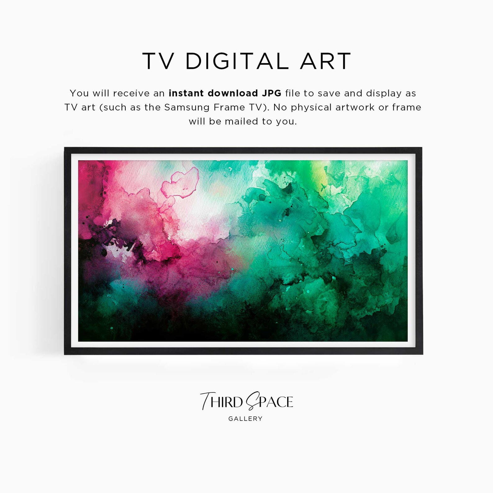 Wicked TV Art, Emerald Green and Pink Abstract Watercolor Painting ...